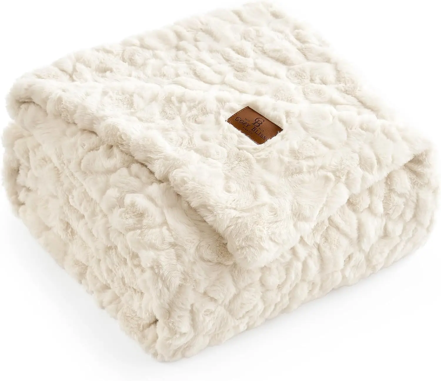Cozy Faux Fur Throw Blanket, Soft Plush Warm Reversible Wave Texture ...
