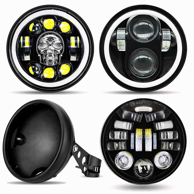 5-75-inch-Black-Round-Motorcycle-5-3-4-LED-Headlight-Mounting-Housing ...