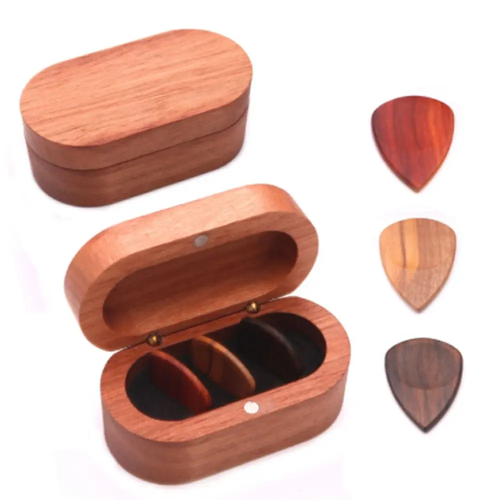 Wooden-Oval-Shape-Guitar-Picks-Case-Lightweight-Guitar-Pick-Box-Holder ...