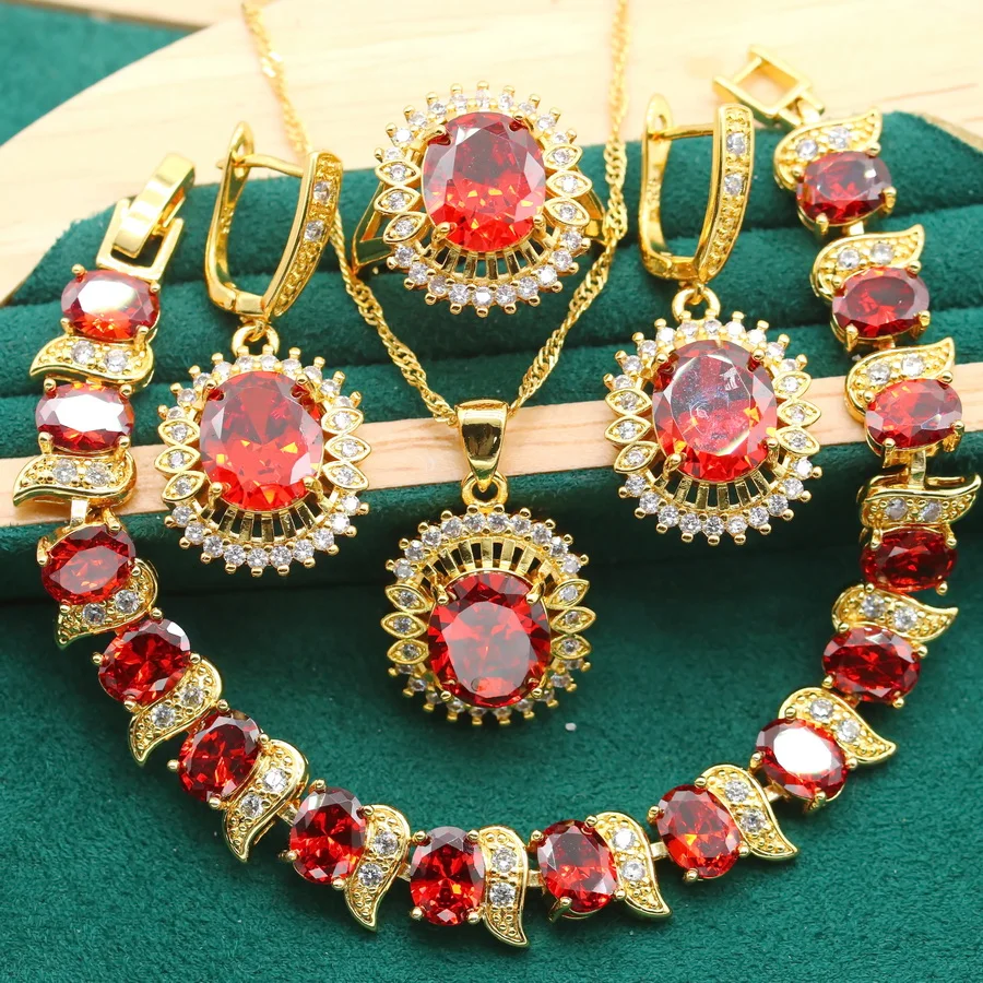 Exquisite-Gold-Color-Bride-Jewelry-Sets-for-Women-Wedding-Green-Zircon ...