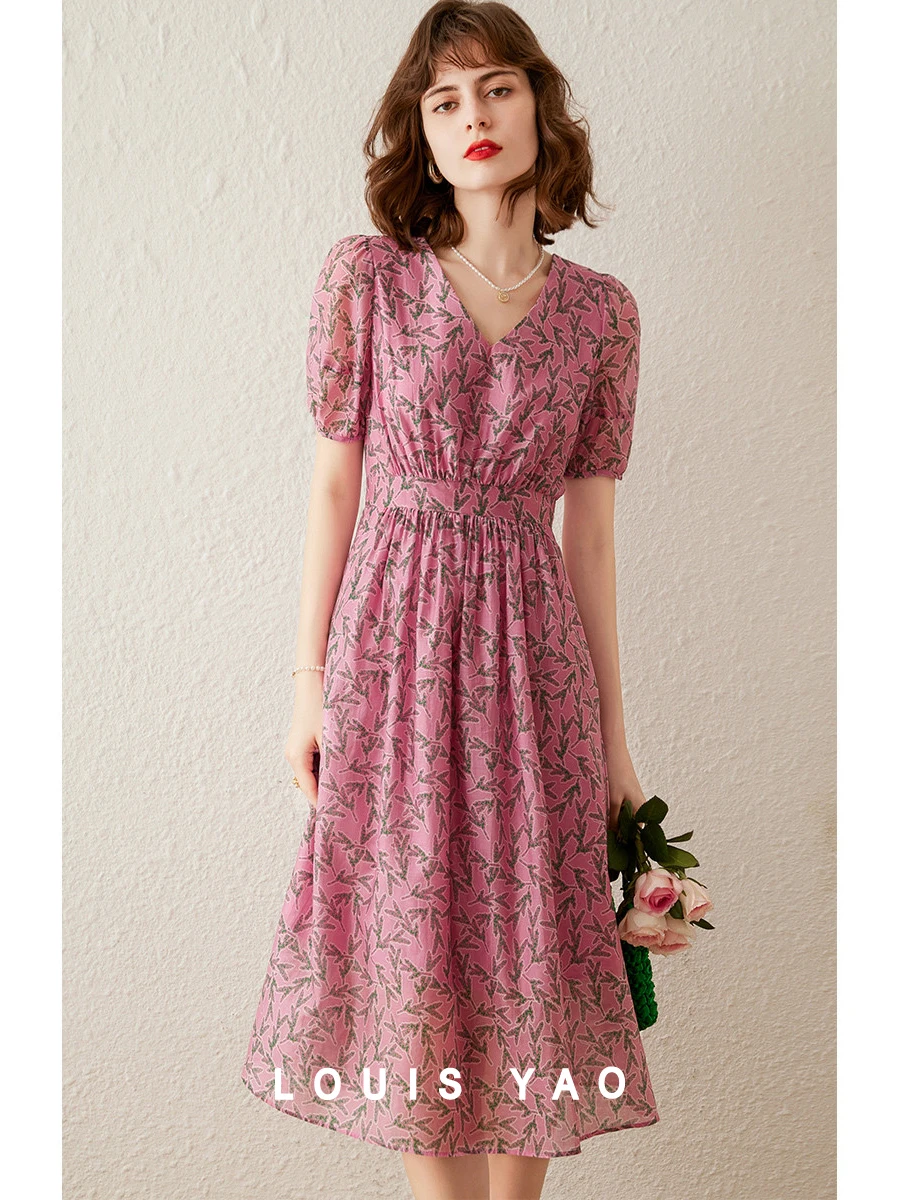 LOUIS-YAO-Women-Dress-2024-V-Neck-Short-Sleeve-Print-French-Style-Retro-A-LINE-Knee.jpg