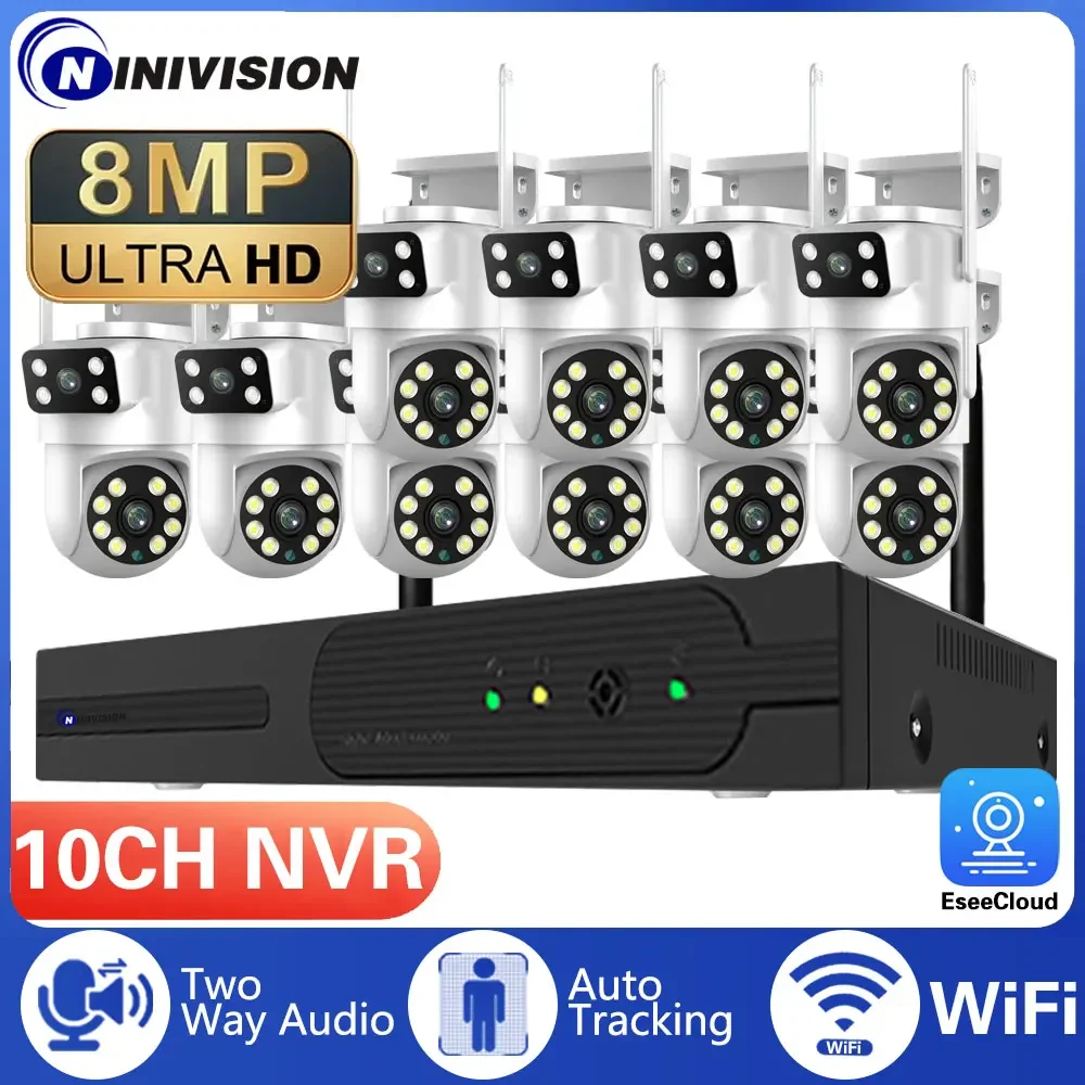 10CH 8mp 4K Dual Lens Wireless Wifi PTZ Camera Security System CCTV ...