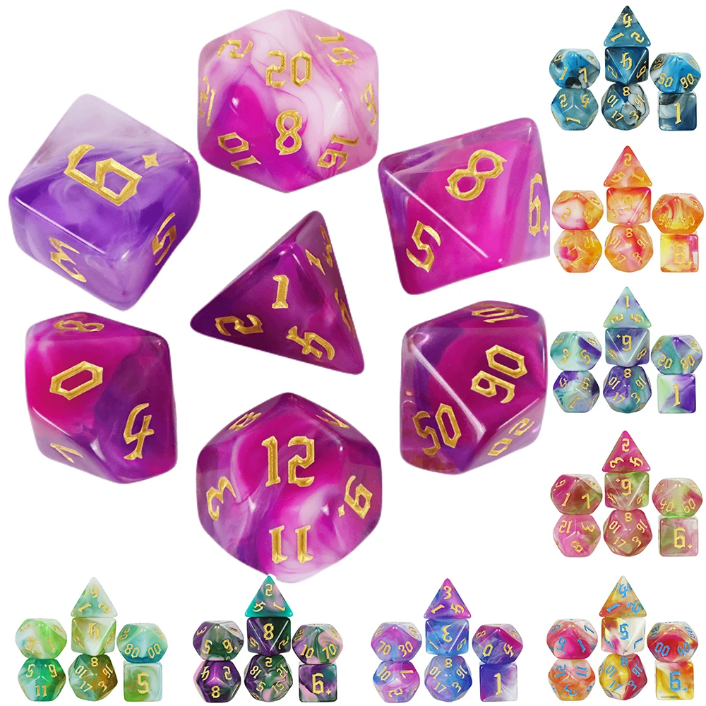 Polyhedral-Multi-Color-Game-Dice-7pcs-set-for-DNDGame-Dungeon-Dragons ...