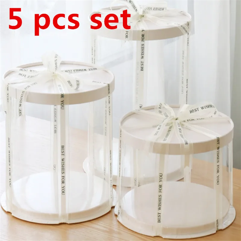 5 pcs set white New Round Cake Box Clear Round Pattern Transparent ...