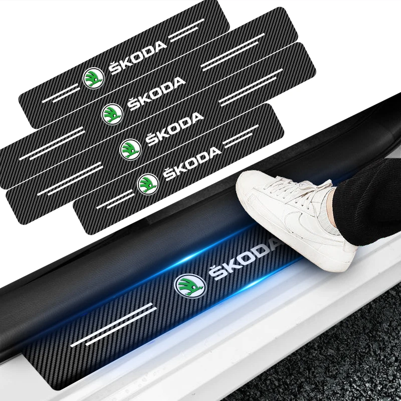 4PCS Carbon Fiber Car Sticker Auto Door Threshold Waterproof Stickers ...