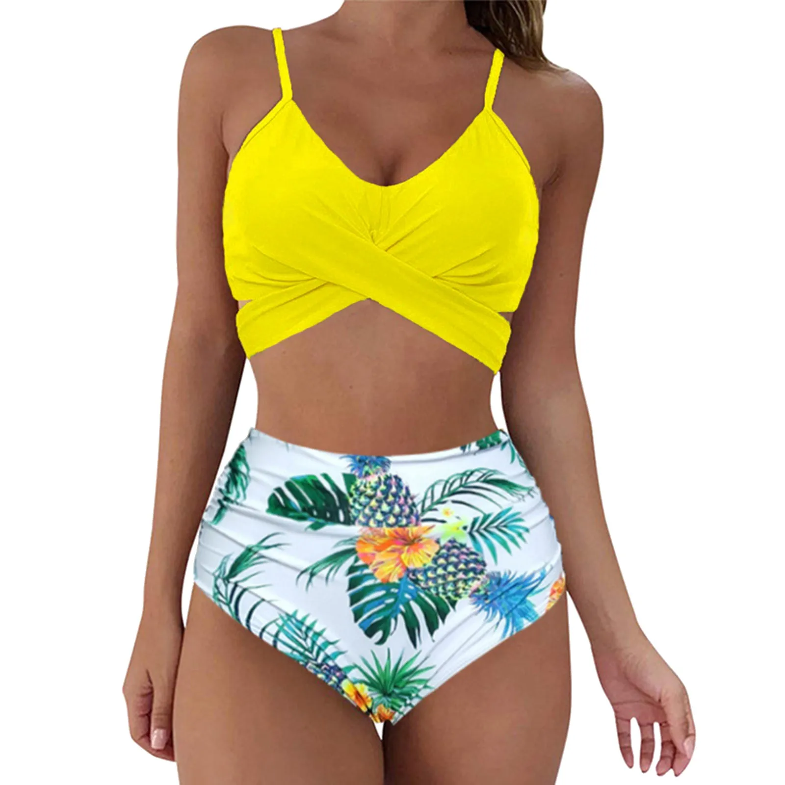 Maillot de bain deux pièces imprimé Floral à rayures, culotte taille haute, ensemble pour les ...