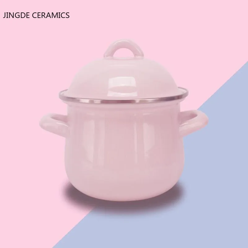 1pcs16cm1.5l Mini Macaron Color Small Soup Pot Enamel Thickened ...