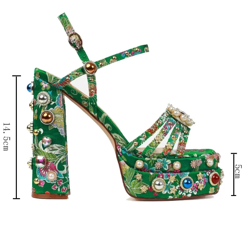 2024 Summer Satin Rhinestone Gem Sandals 14.5cm High Heel Open Toe ...