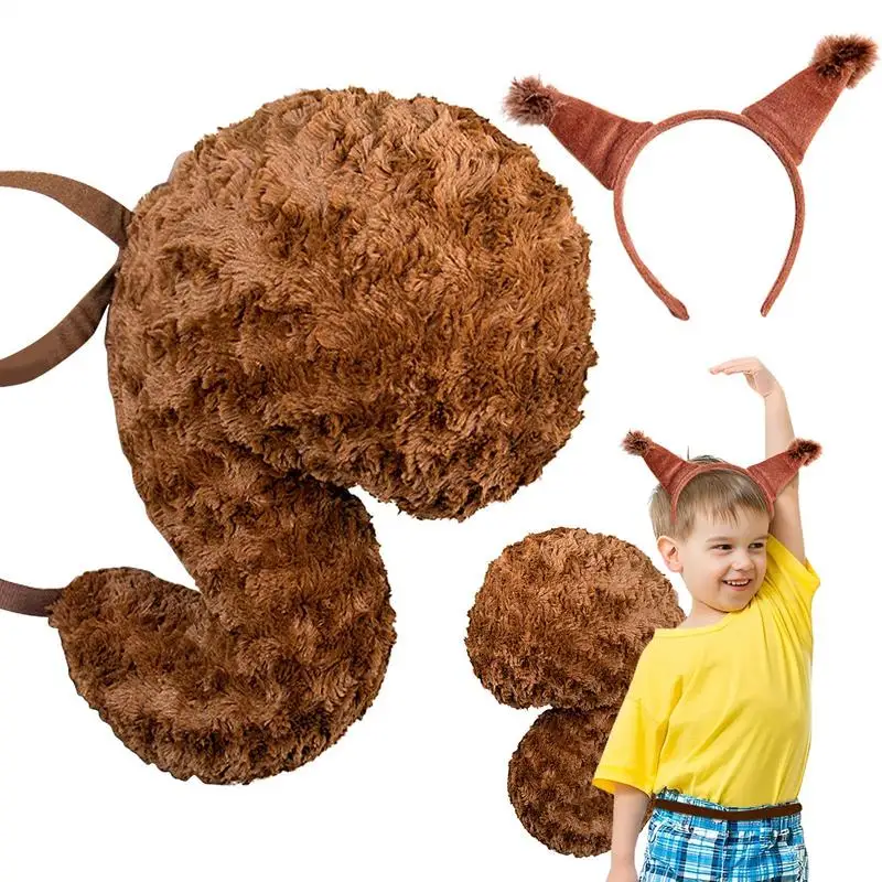 1set Cartoon Animal Squirrel Ears Shape Headband & Tail Costume Kit ...