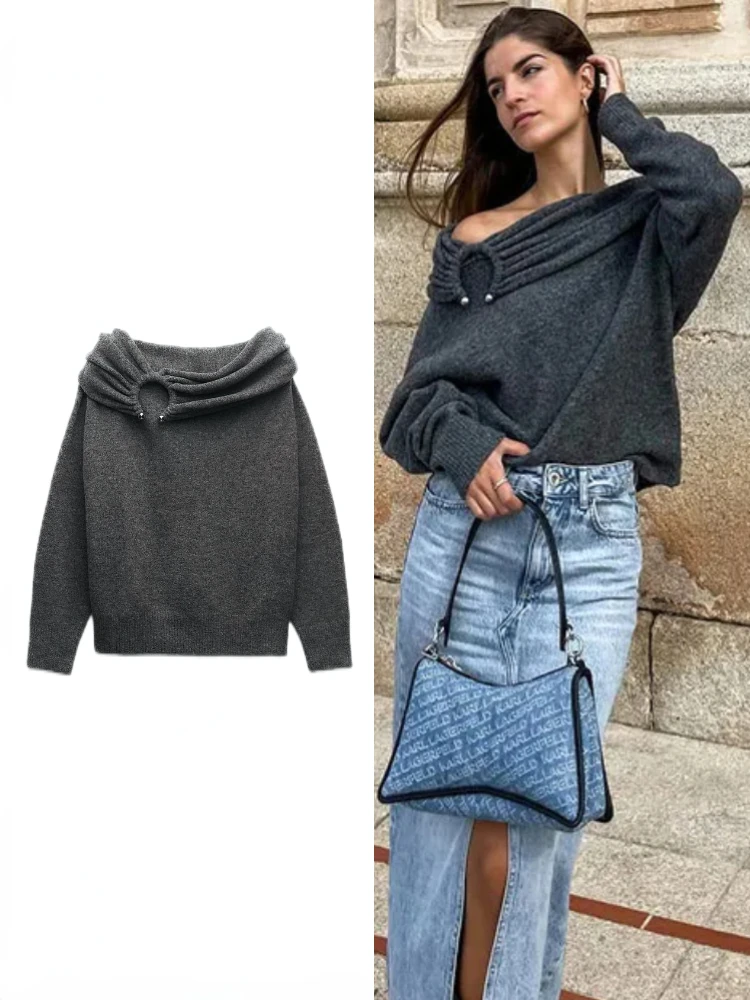Women-s-Draped-Knit-Sweater-Fall-Winter-Straight-Neck-Long-Sleeve ...