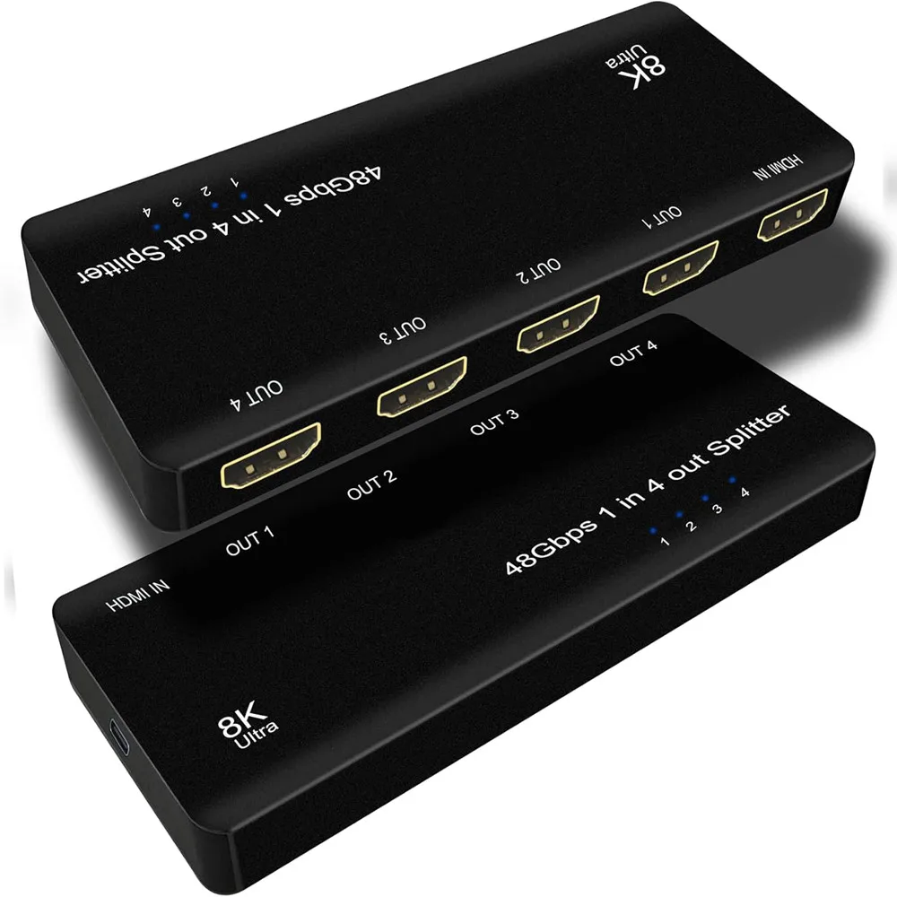 8K HDMI Splitter 1 in 4 out 8K@60Hz 4K@120Hz HDMI Duplicator Adapter 1 ...