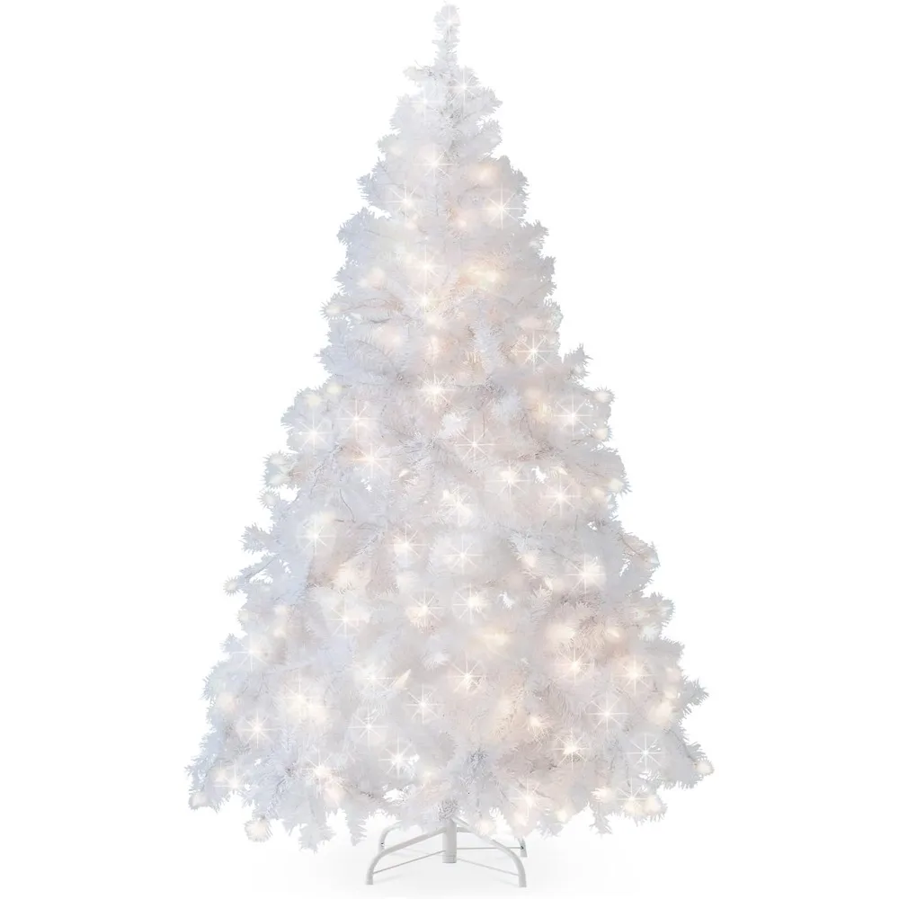 White-Christmas-Tree-6ft-Pre-Lit-Artificial-Pine-Tree-Premium-Holiday ...