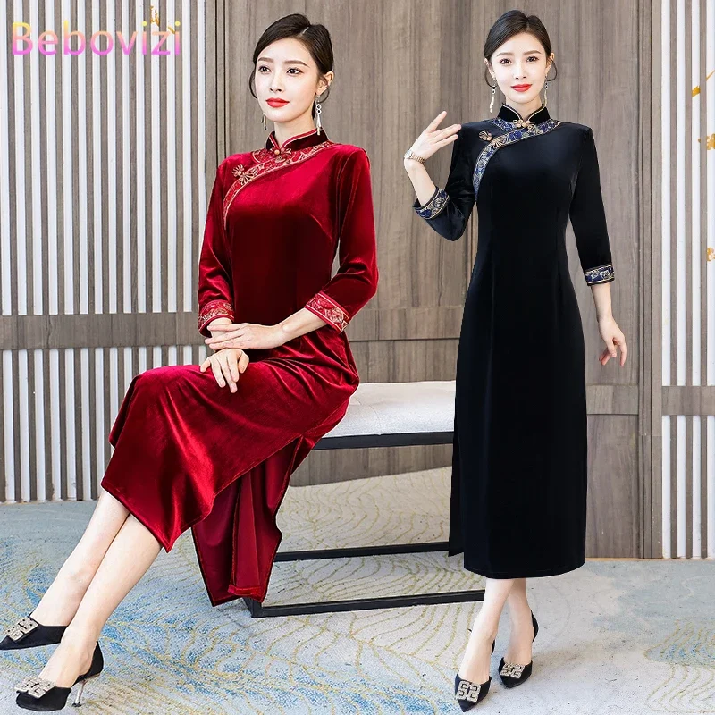 Wedding-Mom-Gold-Velvet-Improved-Cheongsam-Autumn-Winter-New-High-End ...