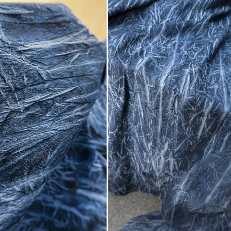 Crimp-Fabric-Dark-Blue-Retro-Bamboo-Pattern-Creative-Clothing-Shirt ...