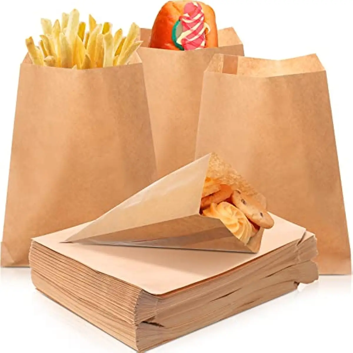 5x7 inches Grease Resistant Paper Treat Bags Flat Greaseproof Brown ...