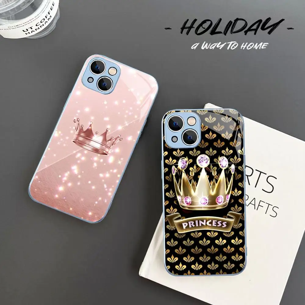 Diamond-Crown-Phone-Case-Tempered-Glass-For-iphone-14-13-12-11-Pro-Mini ...
