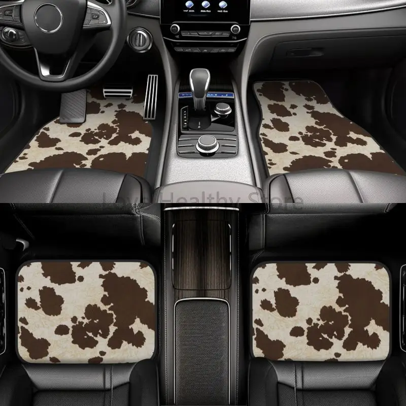 Cow Car Floor Mats Set of 4 Brown Cow Animal Print Vehicle Front Rear ...