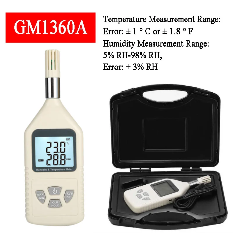 GM1360A Digital Humidity & Temperature Meter LCD Display 0%~100%RH( 30~80C ) Industrial ...