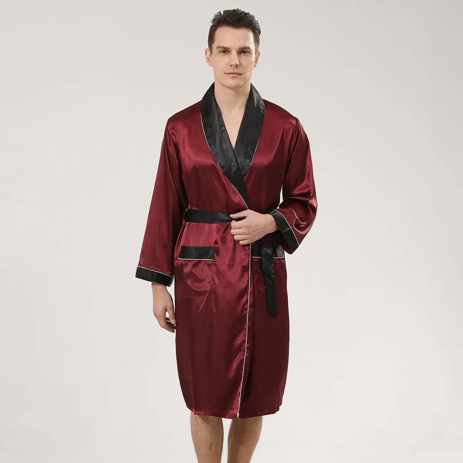 Male-Robe-Long-Sleeve-Loose-Bathrobe-With-Shorts-Set-Pajamas-Kimono ...