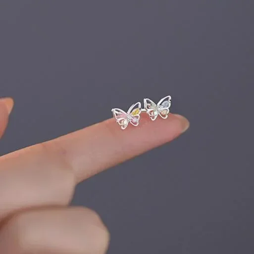 SOFTPIG Real 925 Sterling Silver Zircon Ice Butterfly Stud Earrings For ...