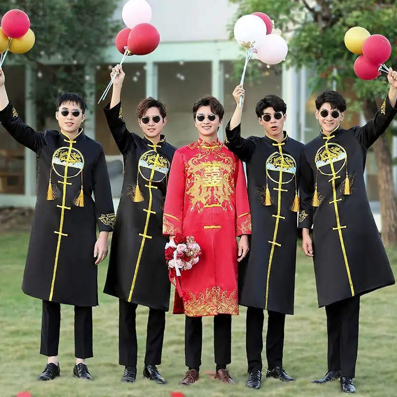 New-Champagne-Hanfu-Men-s-Qipao-Dress-Best-Man-Large-Standing-Neck-Long ...