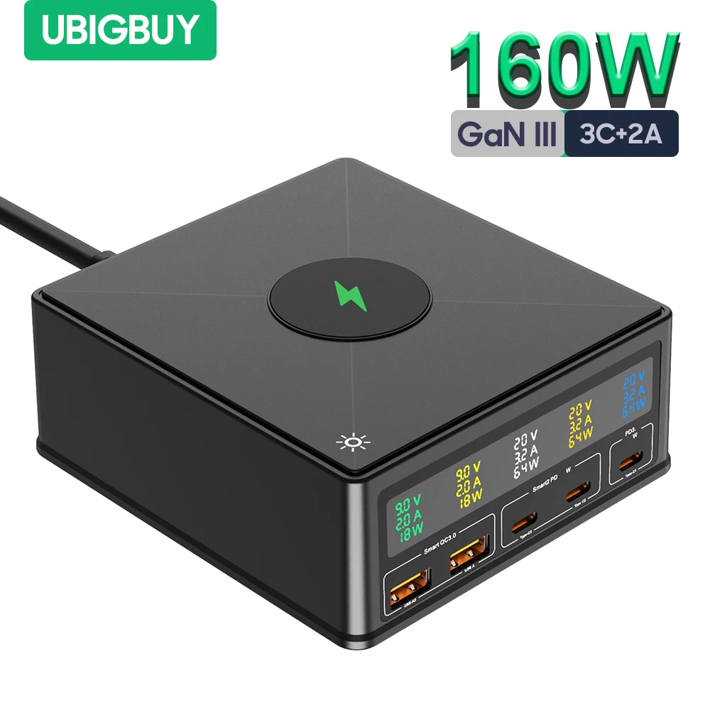 Ubigbuy-160w-usb-c-gan-ladeger-t-5-ports-pd-3-0-schnell-ladestation ...