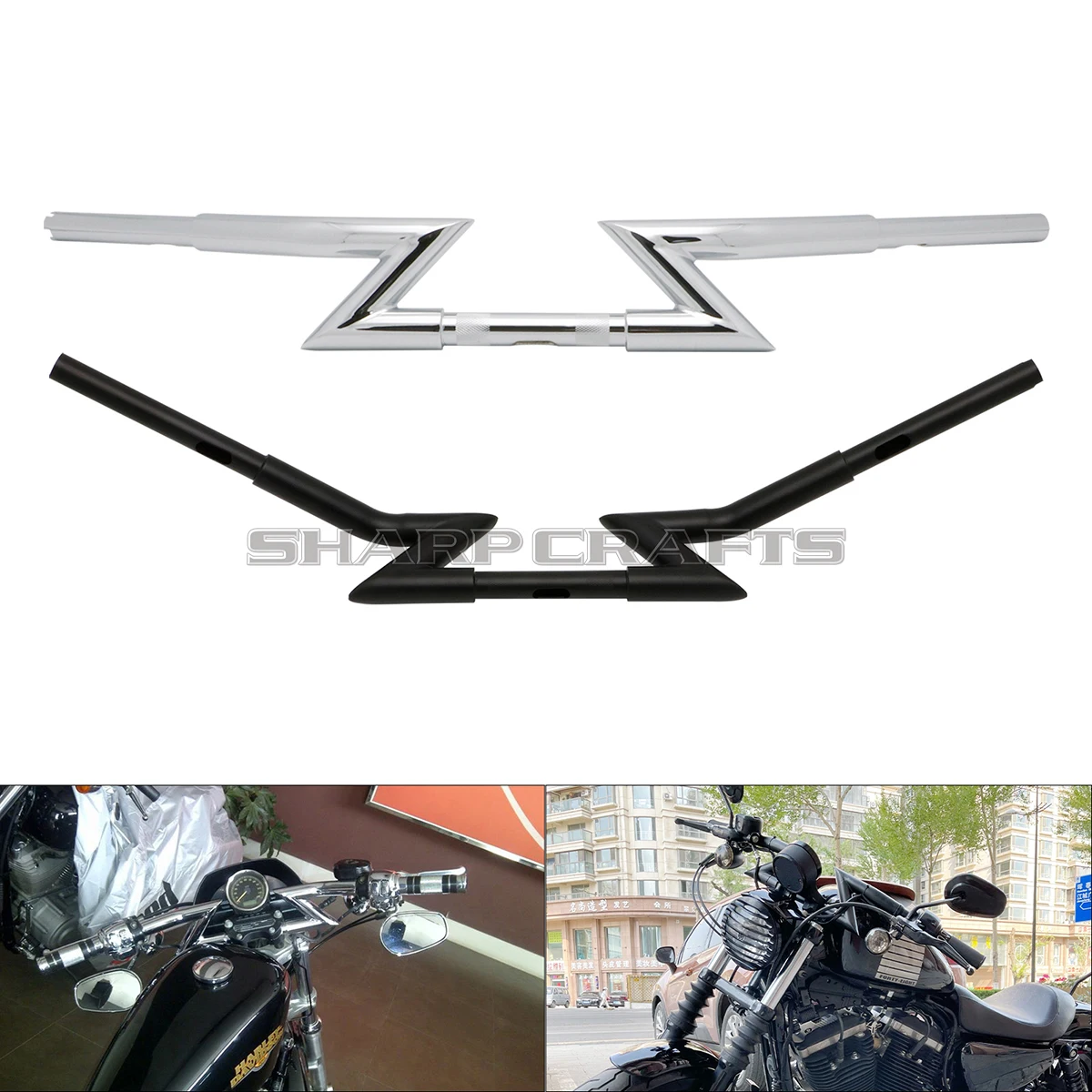 Motorcycle-Handlebar-1-Z-Bar-Drag-Bar-For-Harley-Davidson-Softail-Dyna ...