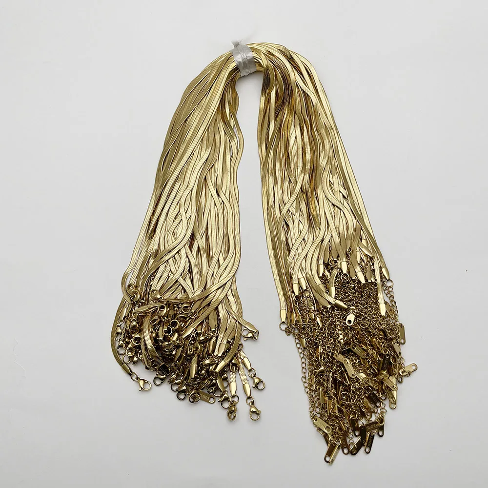 fashion-Gold-color-flat-chain-3MM-4MM-40cm-5cm-stainless-steel-cords ...