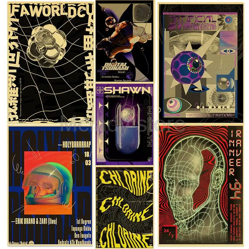 Kraft Paper Psychedelic Acid Graphic Art Paper Family decoration ...