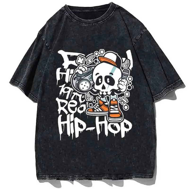 Hip-Hop-Style-Graphic-Tshirt-Skull-Printed-T-Shirt-Summer-Round-Neck-T ...