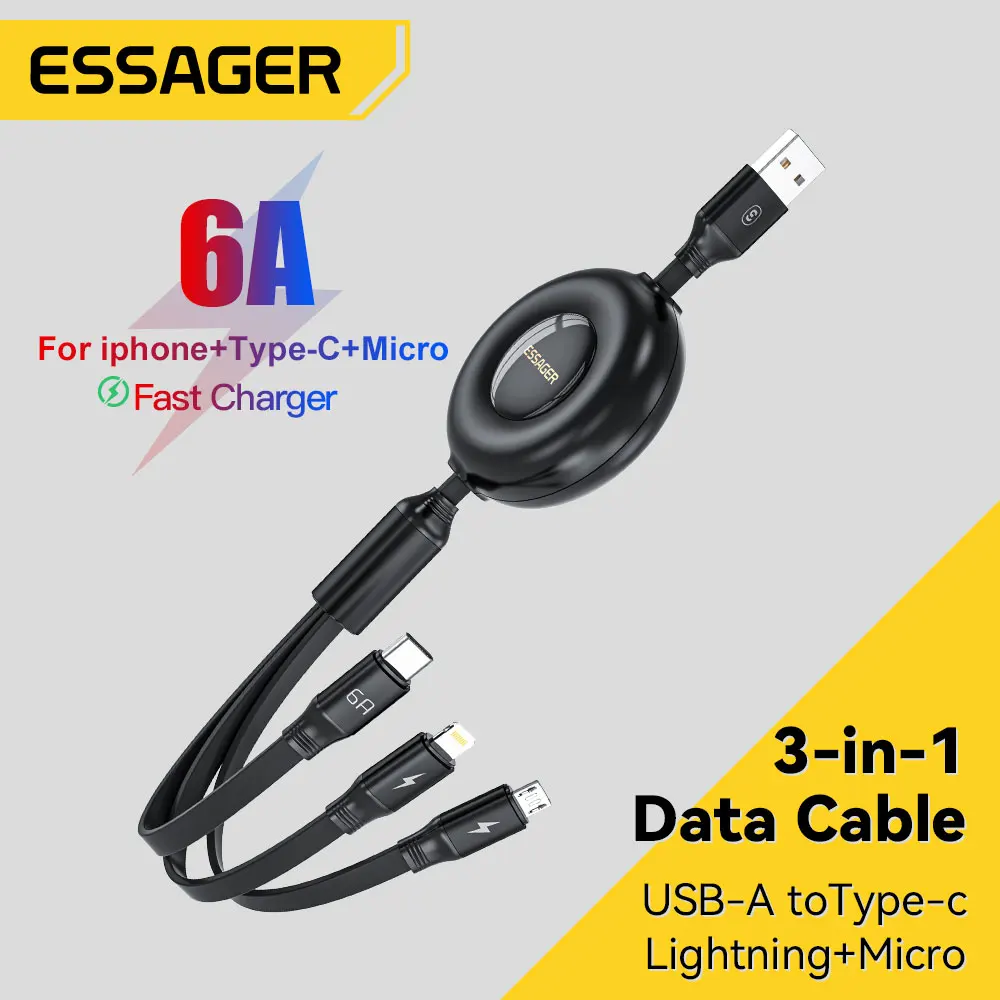 Essager-Retractable-66W-3-in-1-USB-Charge-Cable-6A-Fast-Charger-Type-C ...