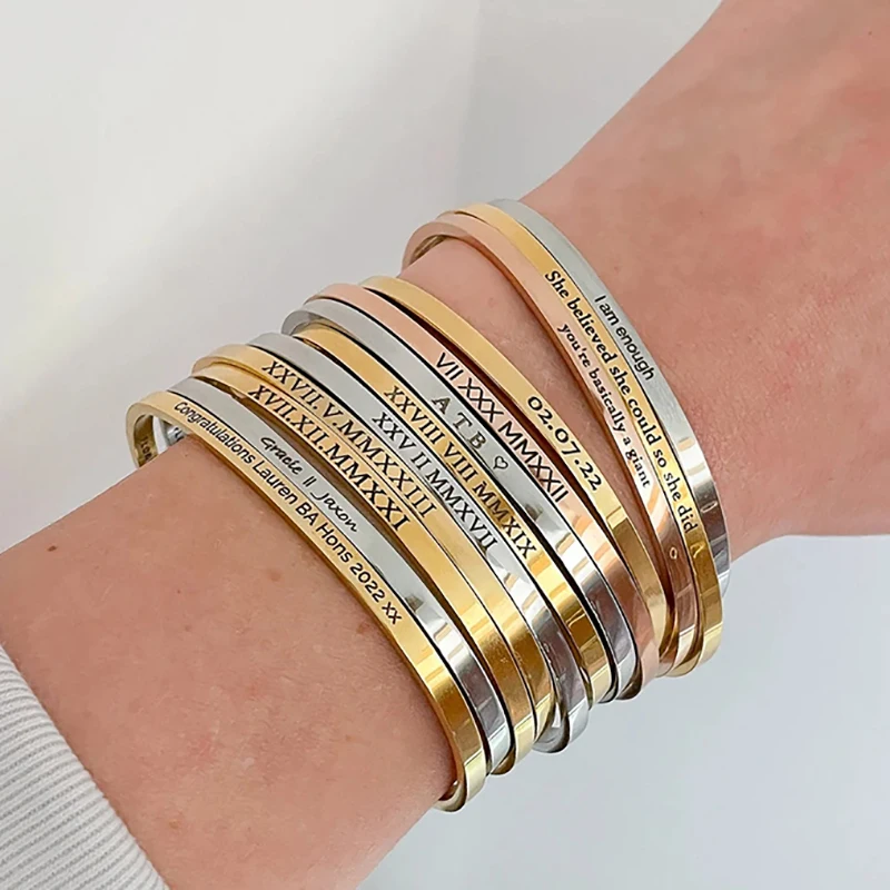 1PC Personalized Engraved Name Stainless Steel Bracelet Custom Words ...