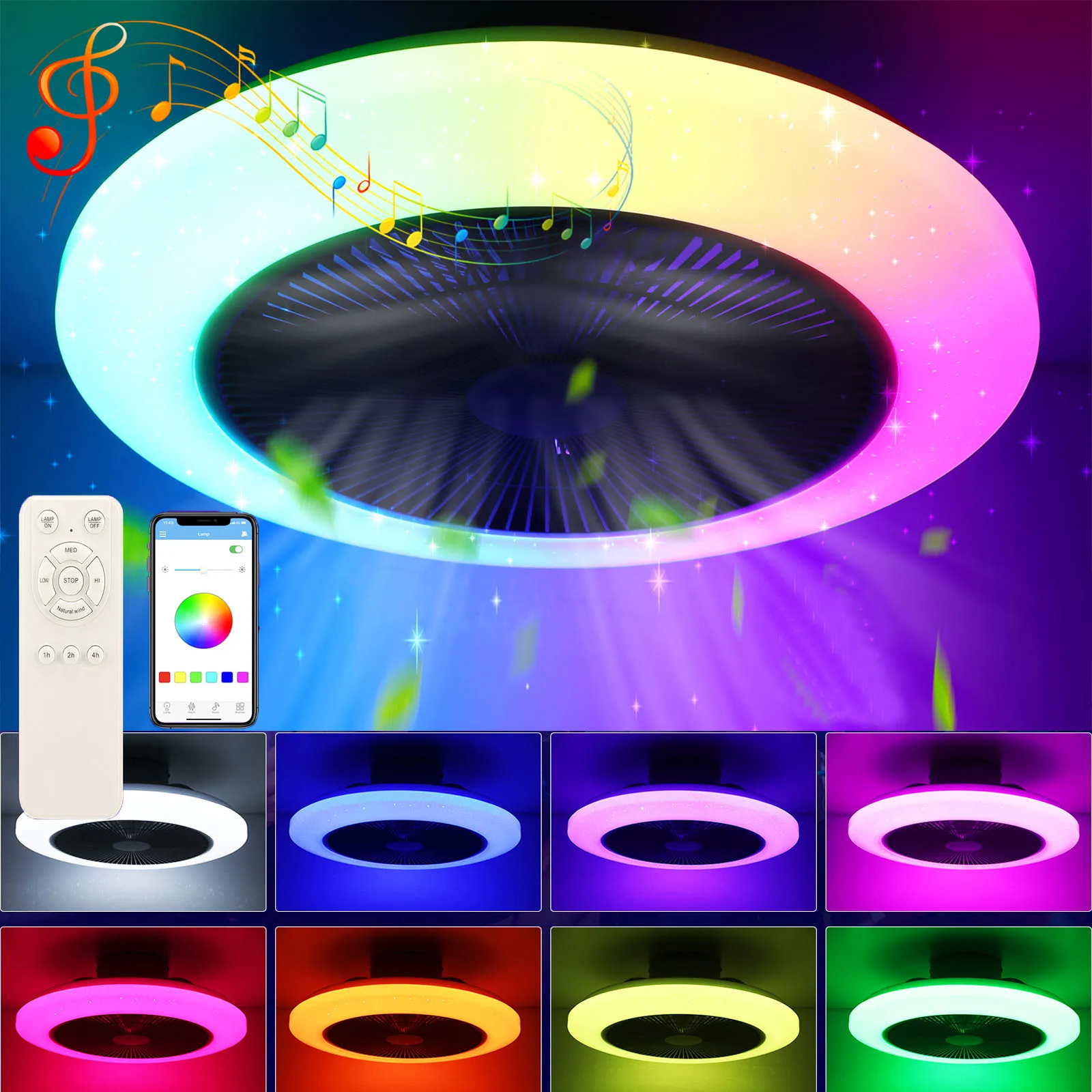 50W Bluetooth Musik RGB LED ceiling fan with lighting, air circulation ...