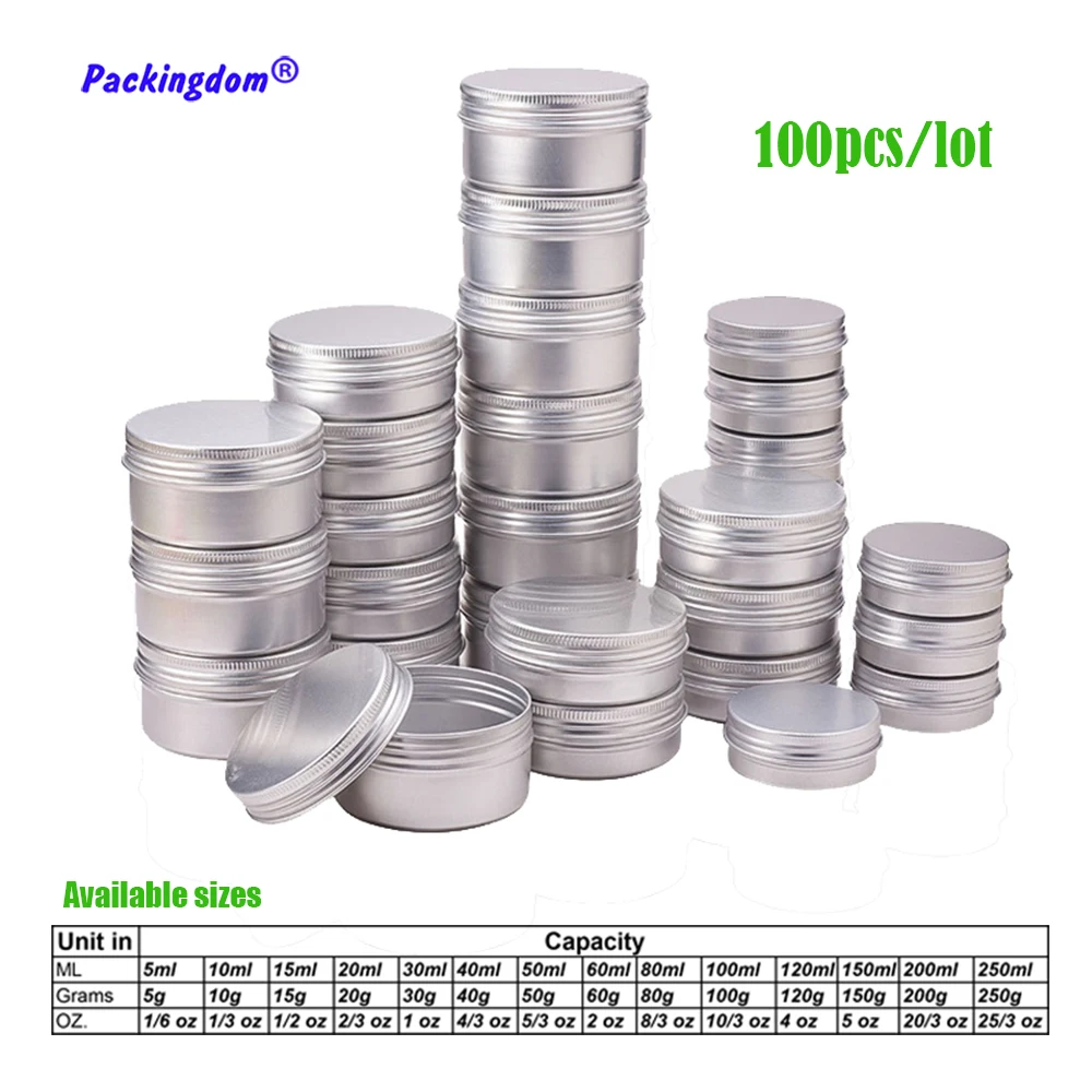 100pcs Aluminum Tin Jars Metal Container 5g 15g 40g 60g 80g 150g ...