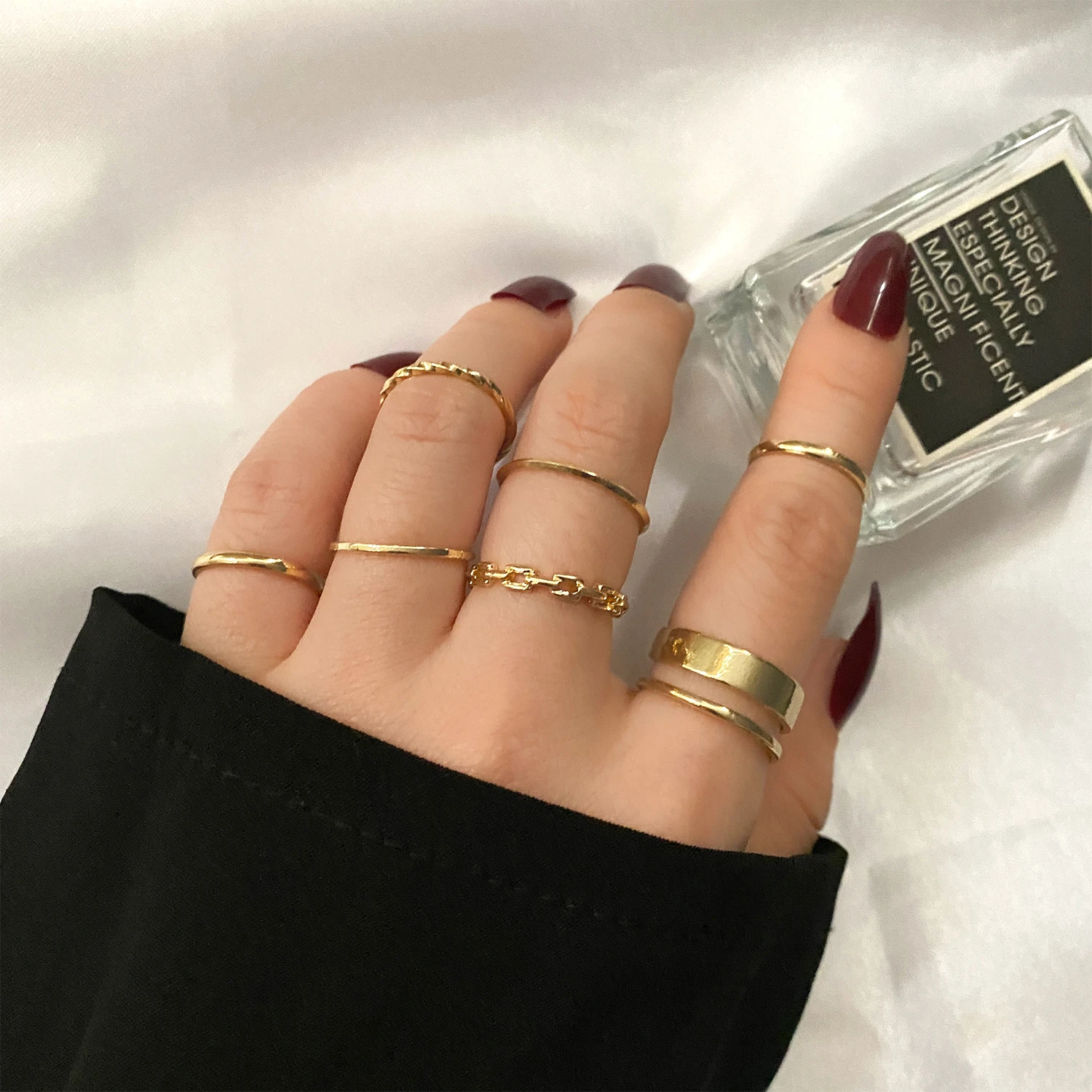 KISSWIFE 7pcs Fashion Jewelry Ring Set Hot Selling Metal Hollow Round ...