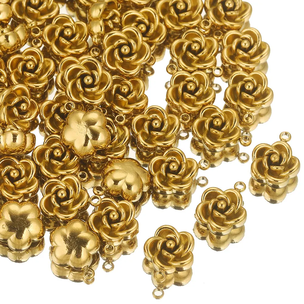 10PCS 8/10mm Stainless Steel Charms Rose Flower Charm PVD Gold Plated ...