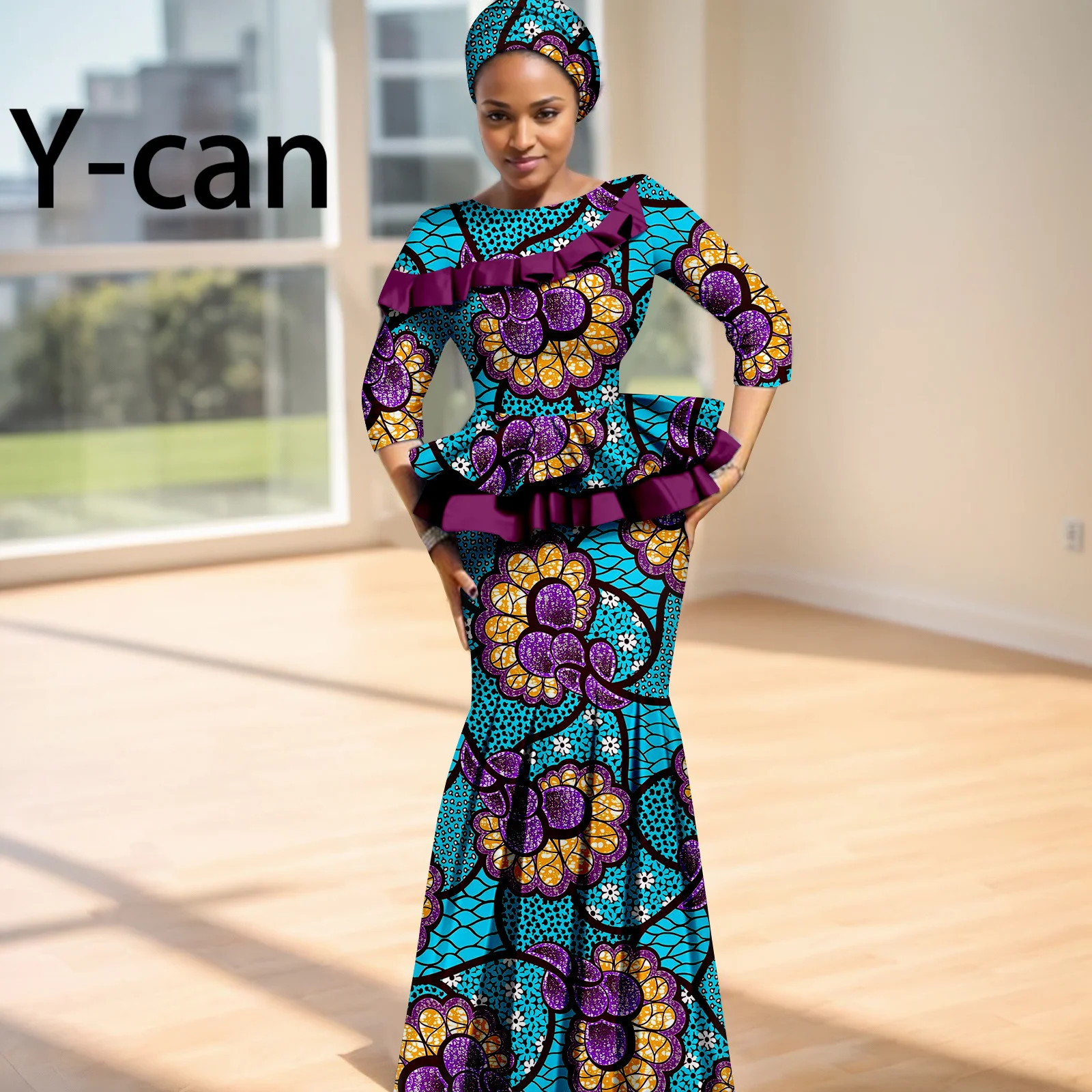 African Dashiki Women Clothes Ankara Print Long Sleeve Ruffles Top and ...