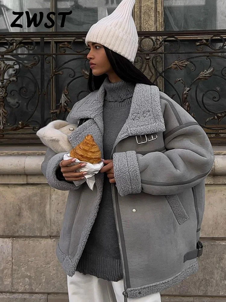 Gray-Lambswool-Faux-Leather-Jacket-Women-Patchwork-Thick-Warm-Pocket-Jackets-Female-Winter ...