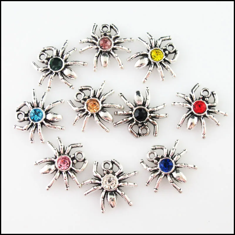 20Pcs-Mixed-Crystal-Antique-Silver-Color-Animal-Spider-Charms-Pendants ...