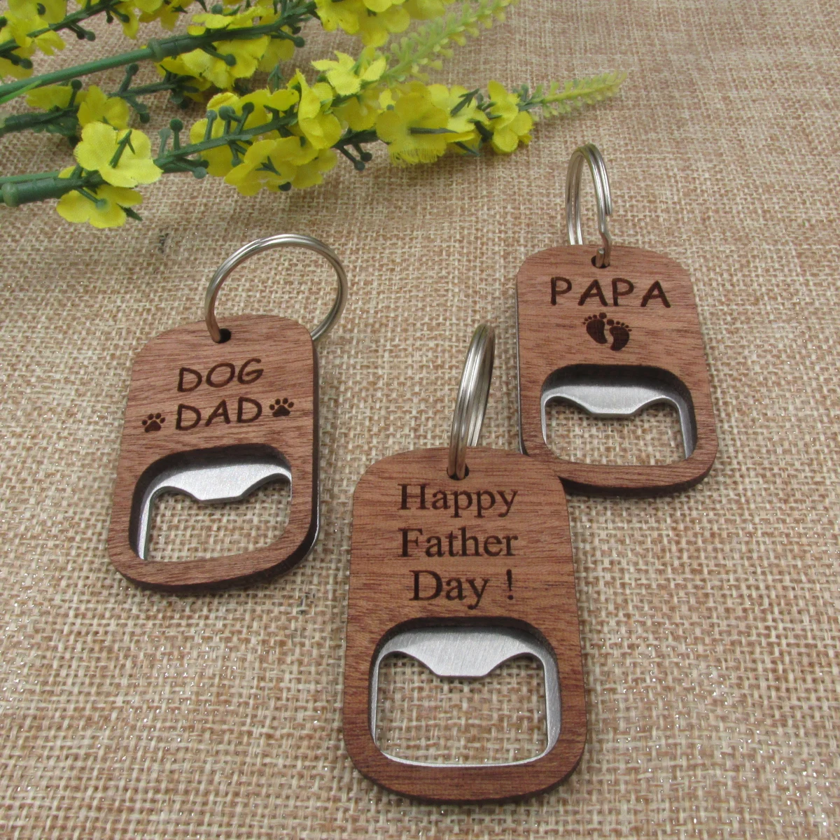 5pcs-Wooden-Key-Chain-Dog-Dad-Wood-Bottle-Opener-Keychain-Papa-Beer ...