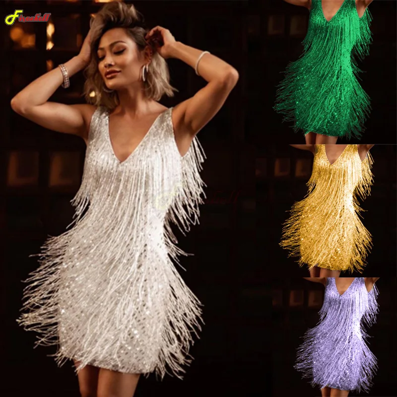 Women-Sexy-Tassel-Dress-V-Neck-Sleeveless-Backless-NightClub-Dresses ...