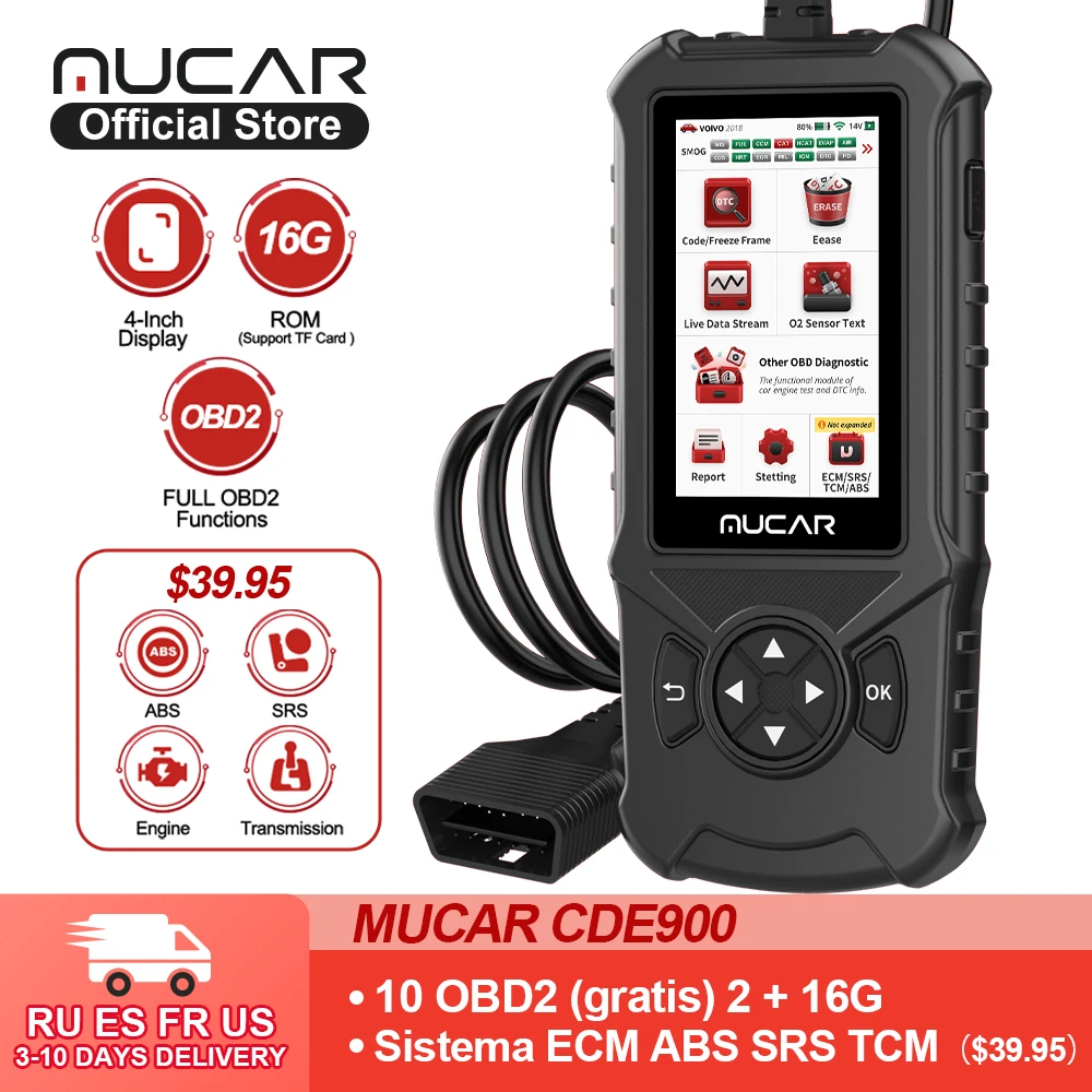 Mucar herramienta de diagnóstico automotriz CDE900 OBD2, lector de código, escáner de coche, 16G ...