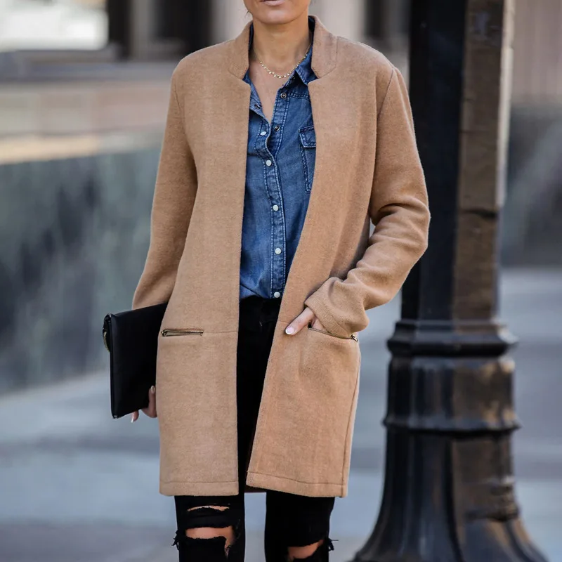 Office Fashion Solid Color Long Sleeve Elegant Lapel Coat