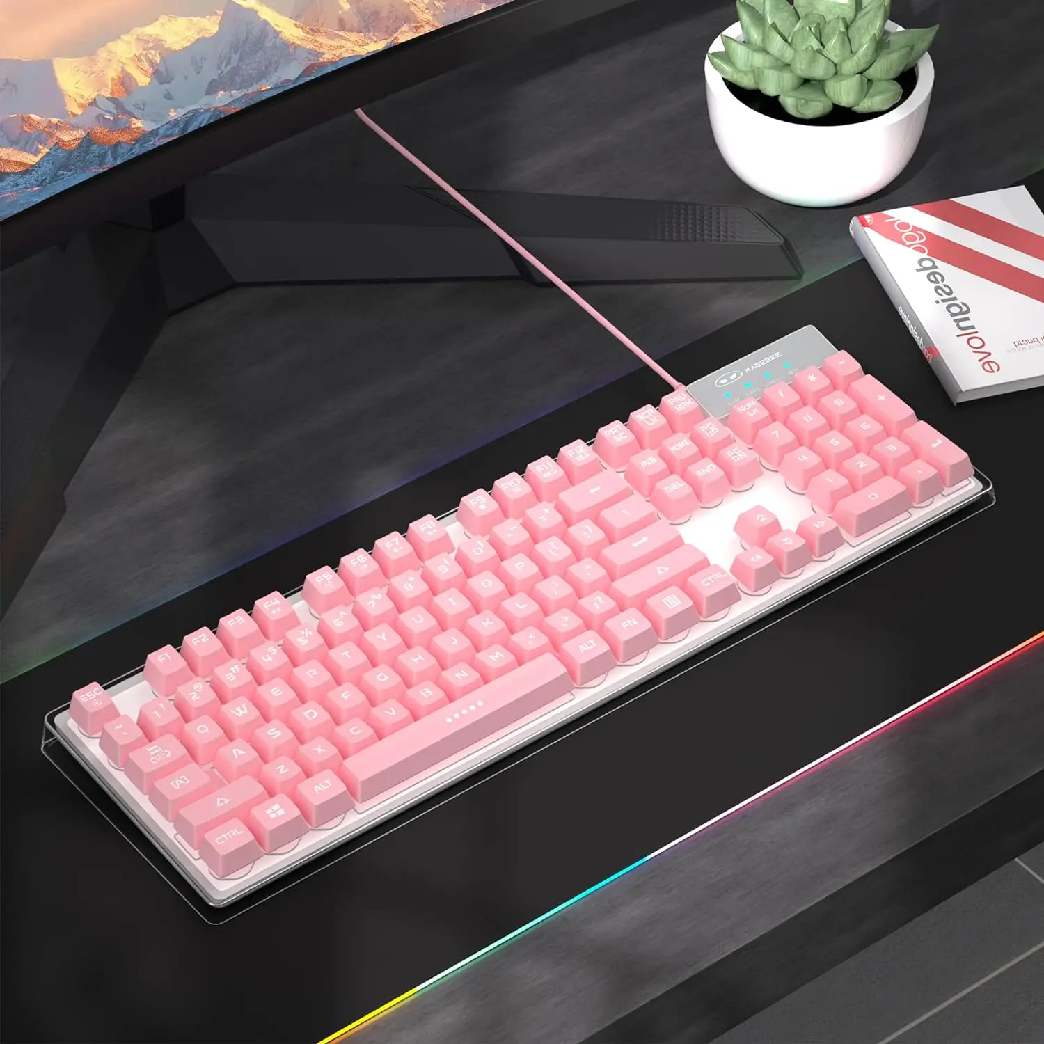 New-Girly-Pink-Gaming-Mechanical-Wired-Keyboard-104-Key-USB-Interface ...
