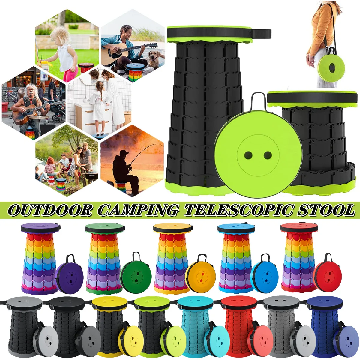 Portable Telescopic Stool, Travel Camping Folding Stools Picnic Seat ...