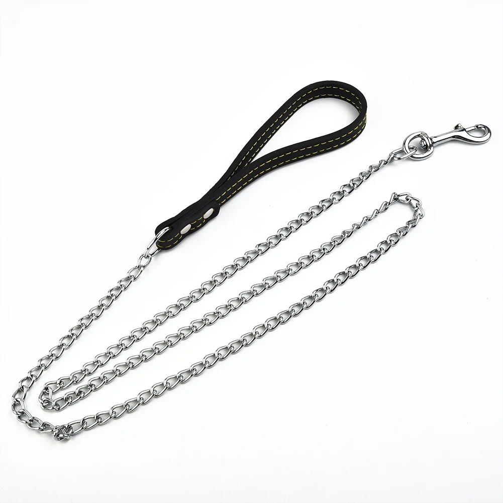 Metal Chain Dog With Leather Style Handle Strong Control Leash Dogs ...