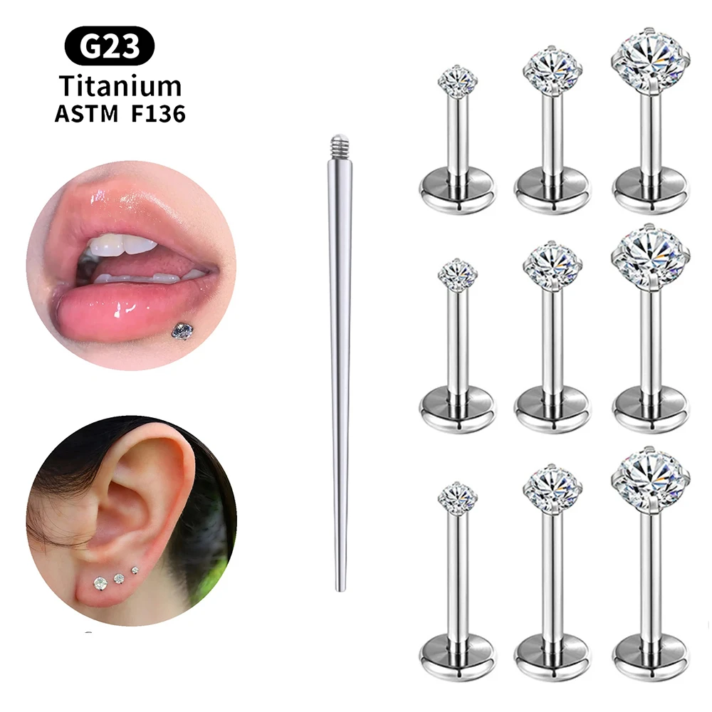 3 PCS ASTM-F136 G23 Titanium Steel Labret Lip Piercing Men Women Round ...
