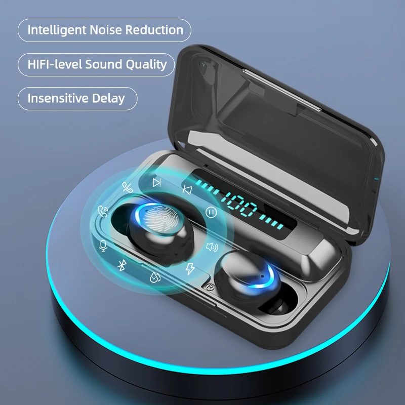F9 Fones De Ouvido Sem Fio Bluetooth 5 0 Tws Led Dislpaly Binaural Fone