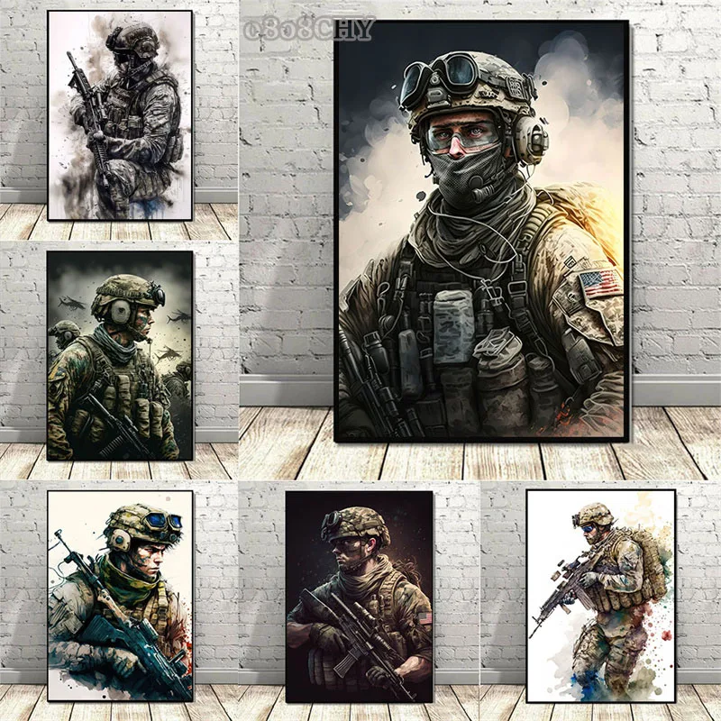 Abstract-Brave-Soldier-Art-Canvas-Painting-Soldier-Portrait-Posters-and ...