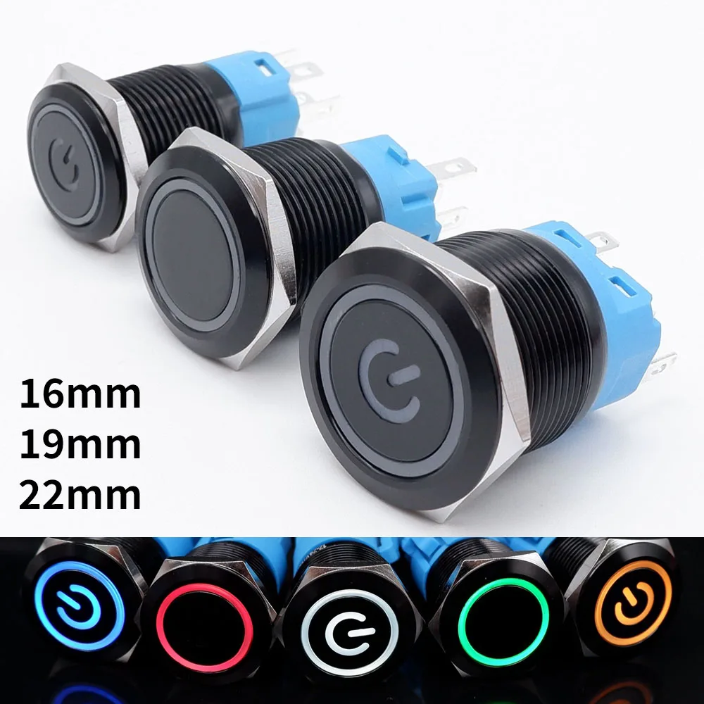 Black-Latching-Push-Button-Switch-16-19-22mm-with-Led-Light-Waterproof ...